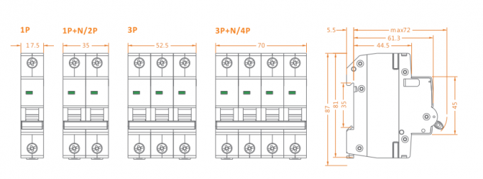 4.5KA MCB Type BCD Single Phase SB6HS 230V 400V 10A 63A Type B C D Curve
