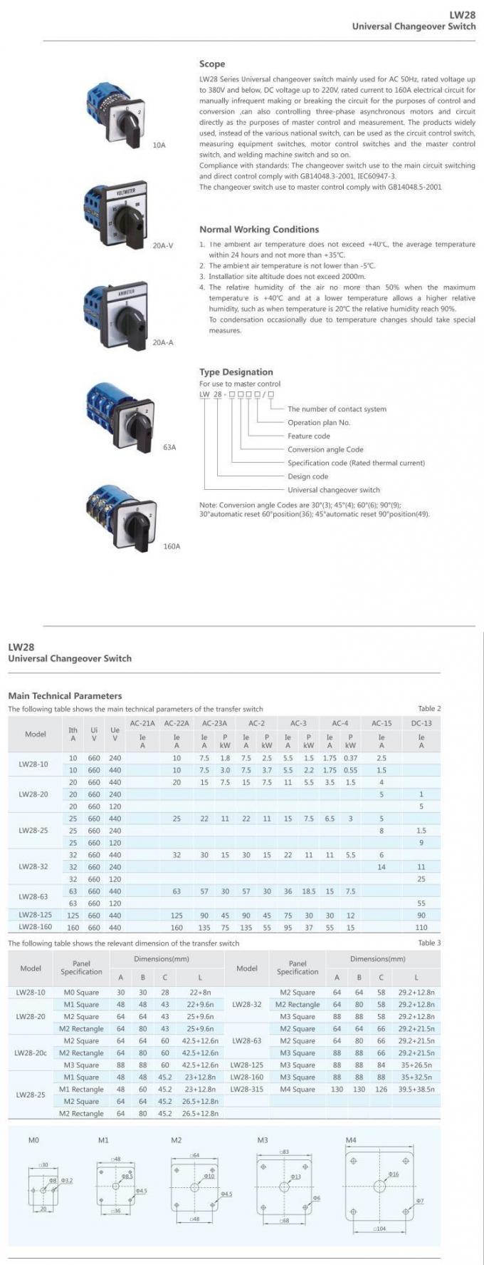 20A 3 Phase Selector Switch 1 0 2 4 Position Rotary Switch 240V